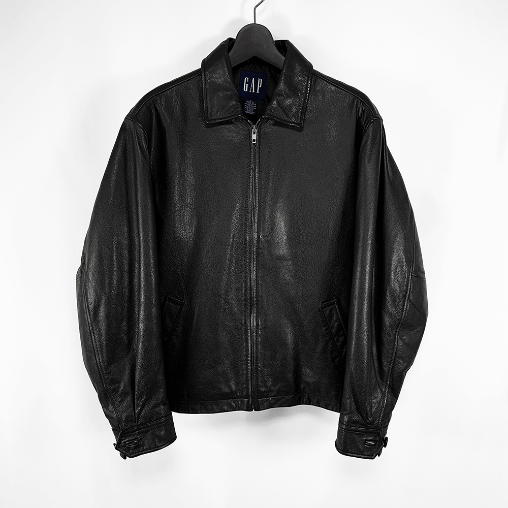 日本代購代標第一品牌【樂淘letao】－極上 美品 90s ビンテージ OLD GAP 本革 レザー ジャケット 黒 S ブラック フルジップ シングル ライダース USA 古着 // 00s ...